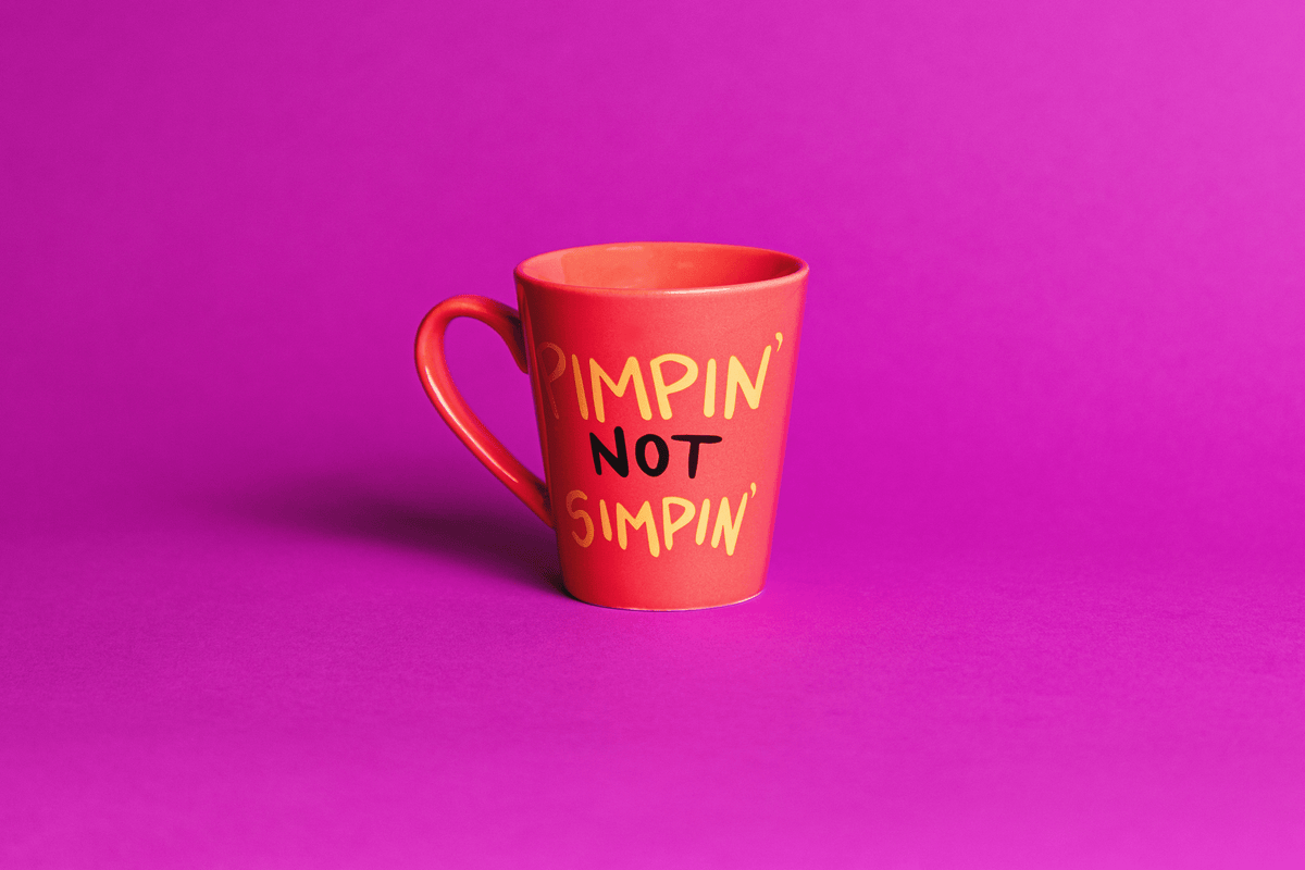 "Pimpin' Not Simpin'" Valentino Mug | Hazbin Hotel
